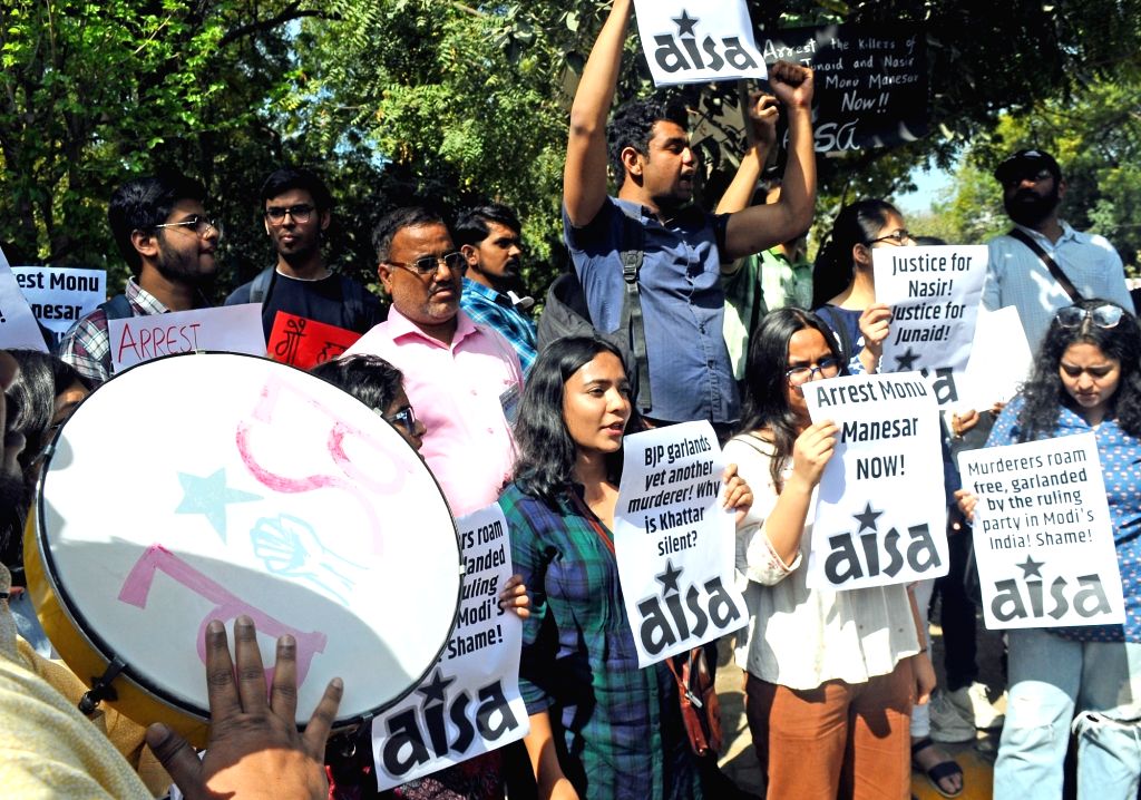 AISA supporters during a protest demanding justice for Junaid and Nasir