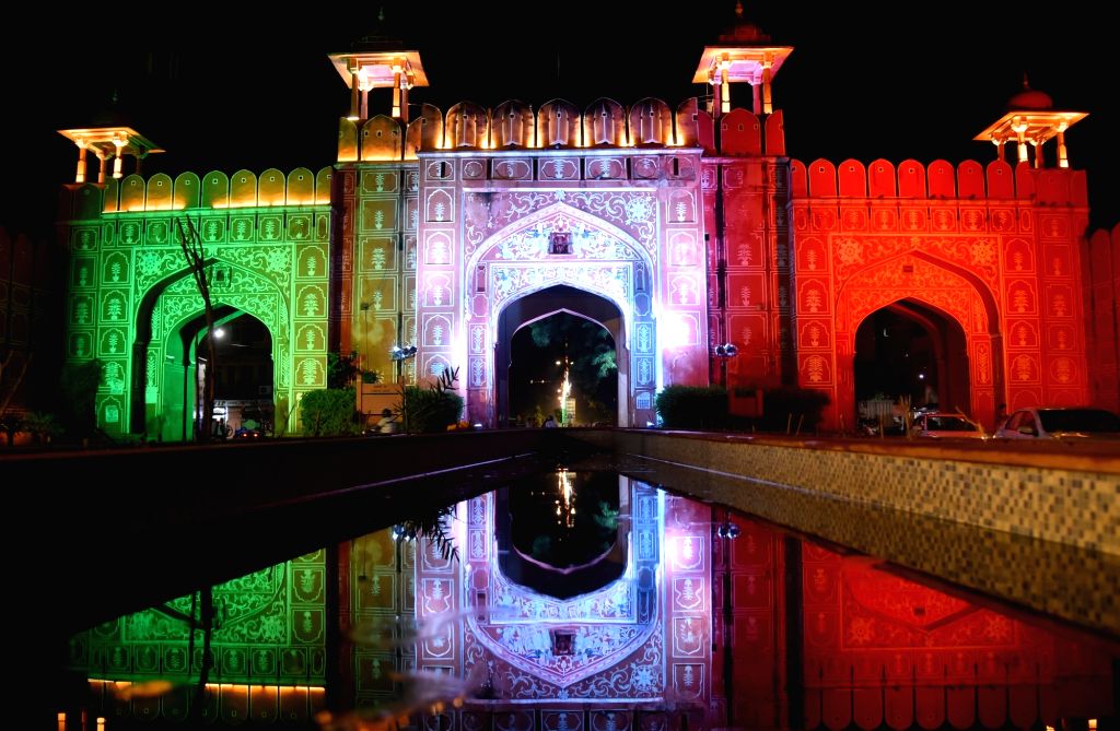 Ajmeri Gate illuminated in tricolour on the eve of the Independence Day