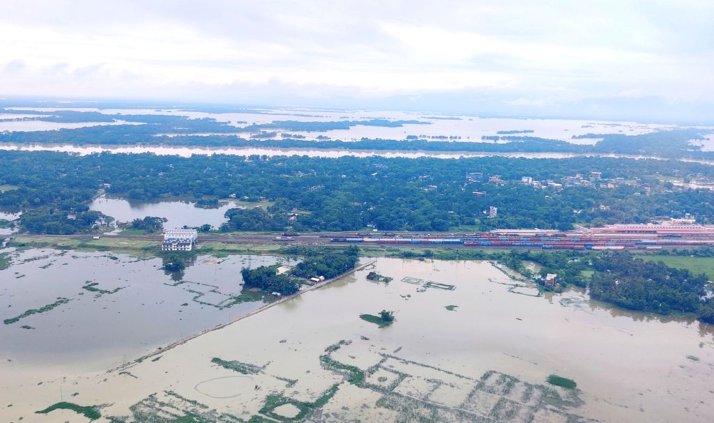 An aerial view of the flood-affected areas over Silchar.