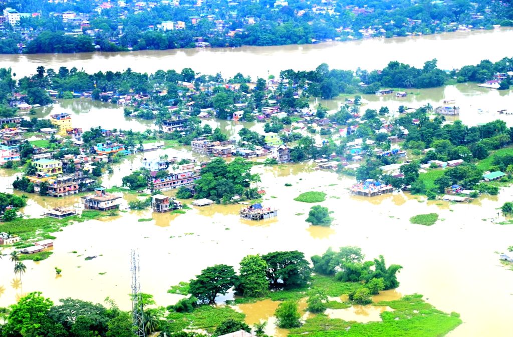 An aerial view of the flood-affected areas over Silchar.