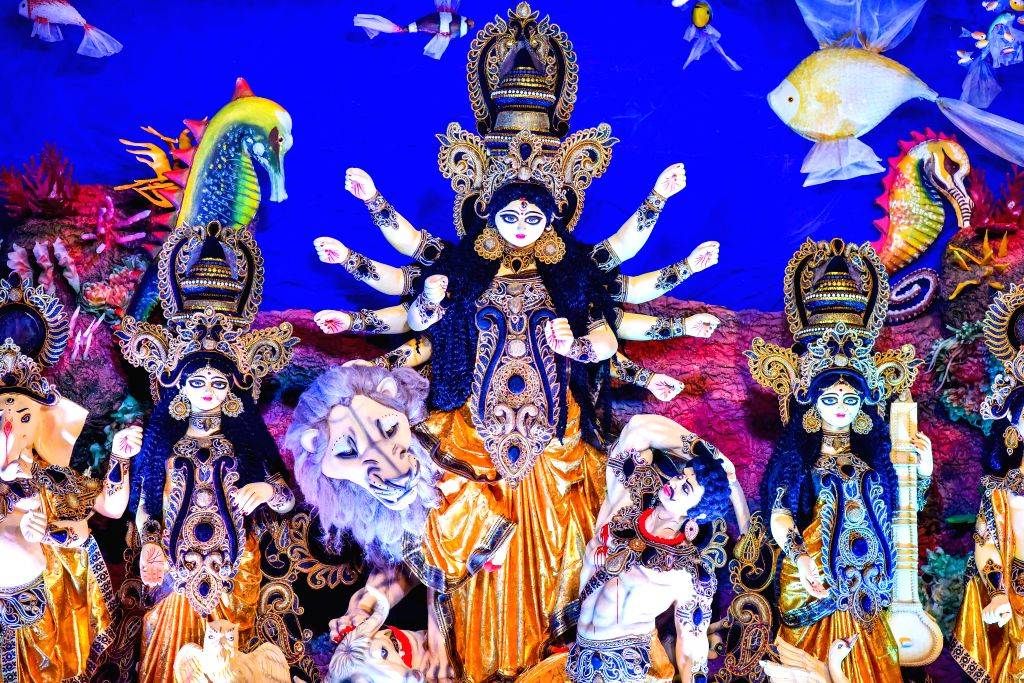 An idol of Goddess Durga at Bengali Puja Bari
