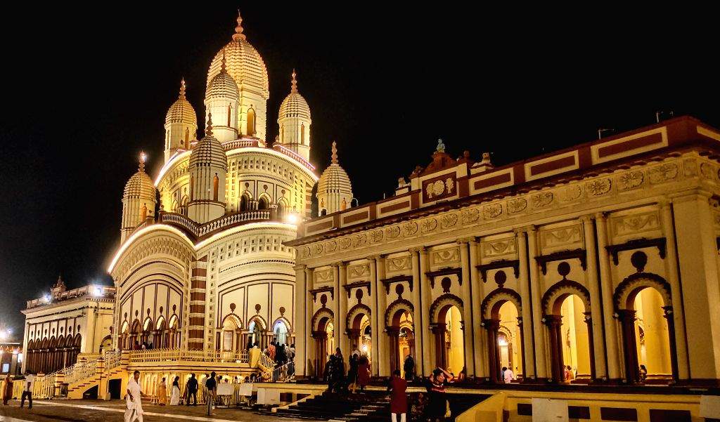 An illuminated view of Dakshineswar Kali Temple