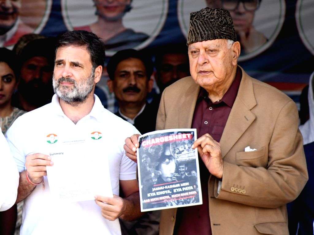 Anantnag: Rahul Gandhi and Ghulam Ahmad Mir during election rally ahead ...