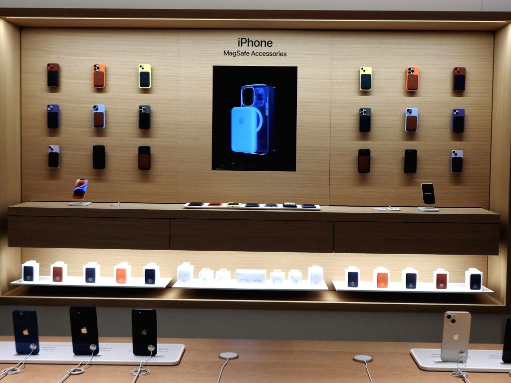 New Delhi : Apple products on display at the Apple retail store at Saket