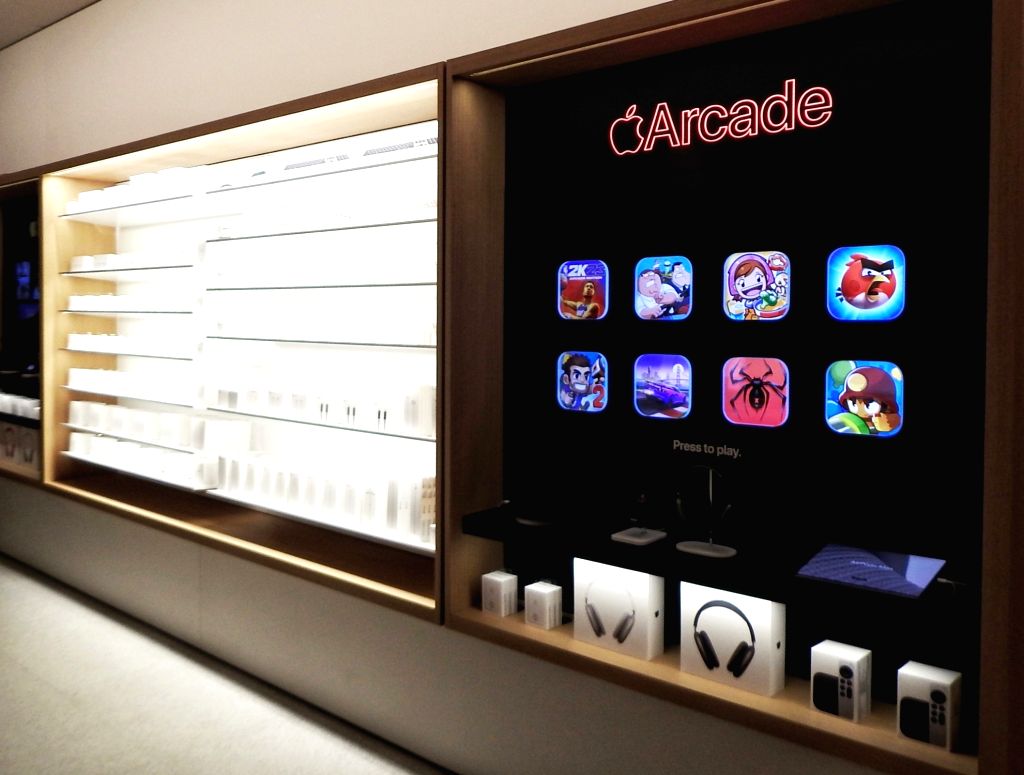 New Delhi : Apple products on display at the Apple retail store at Saket