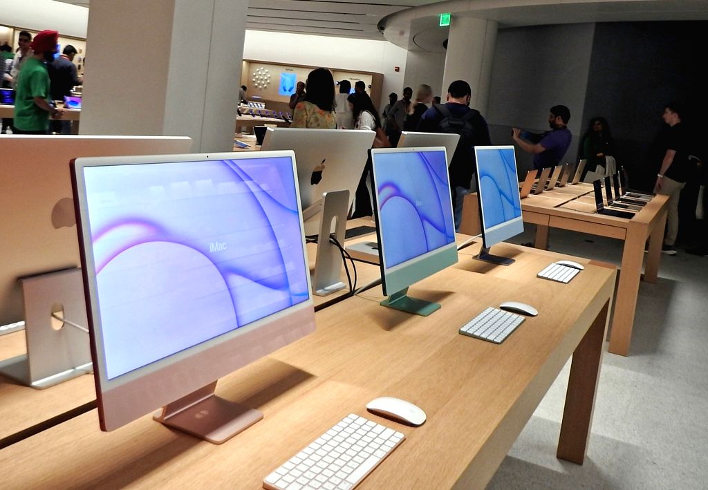 New Delhi : Apple products on display at the Apple retail store at Saket