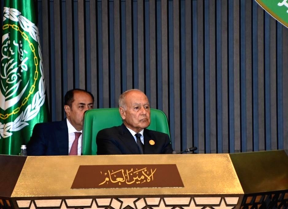 Arab League Secretary-General Ahmed Aboul-Gheit (Front) attends the ...