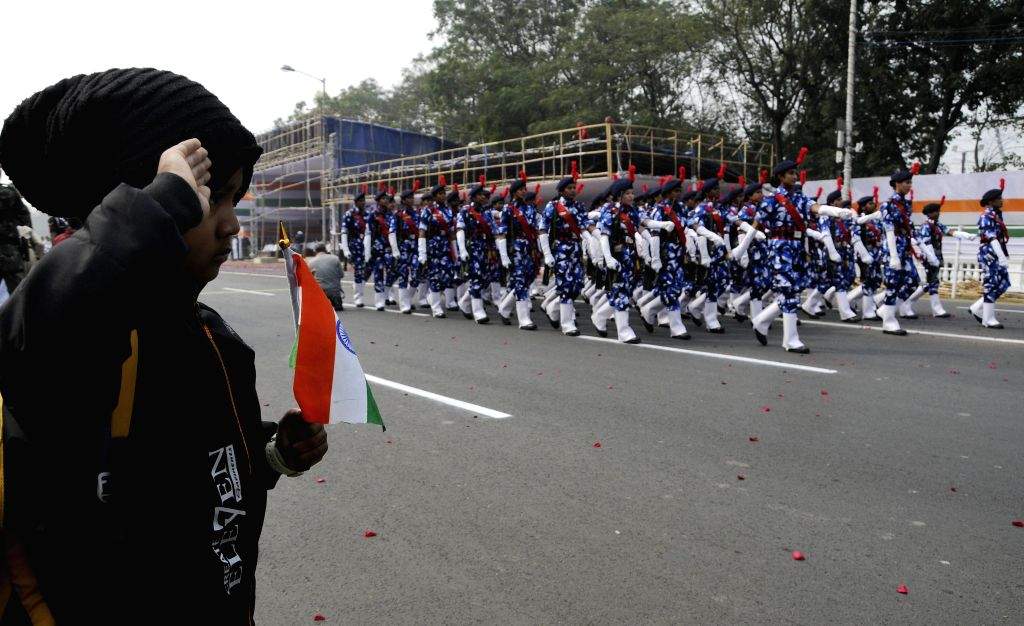 Army personnel march past during the full dress rehearsal for the ...