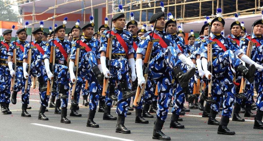 Army personnel march past during the full dress rehearsal for the ...