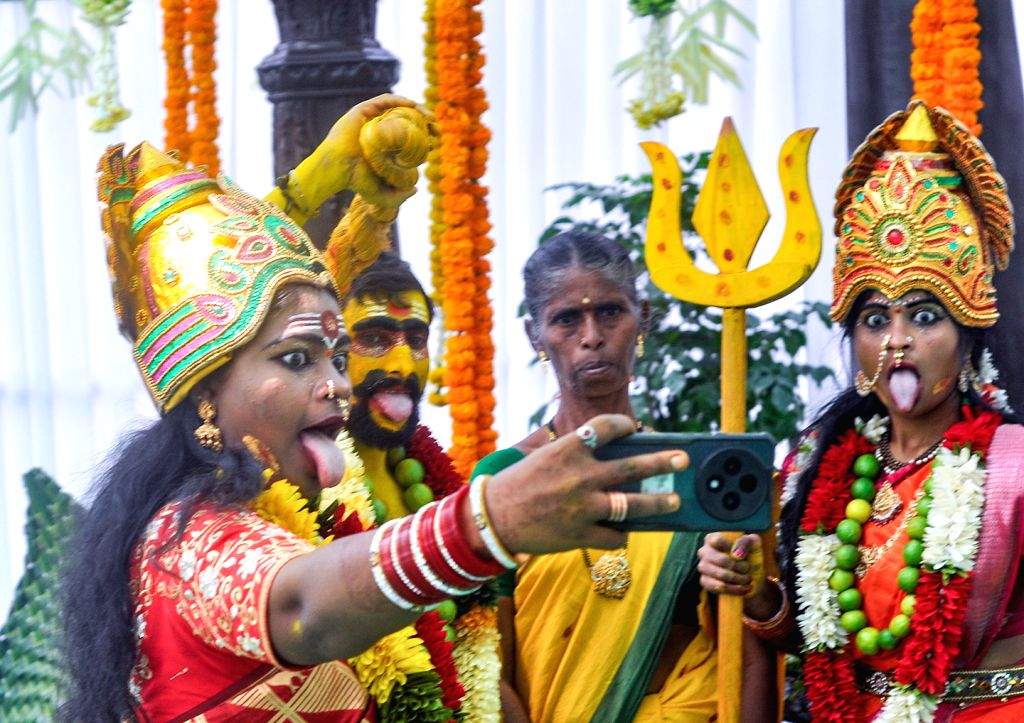 Artists Dressed for Chindu Bhagavatam Performance