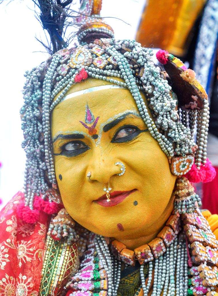 Artists Dressed for Chindu Bhagavatam Performance