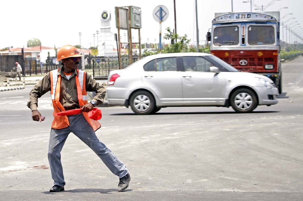 Dancing traffic volunteer