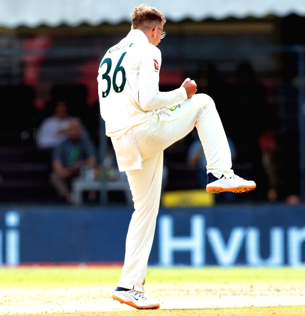 : Indore: Australia's Todd Murphy celebrate the dismissal of India's ...