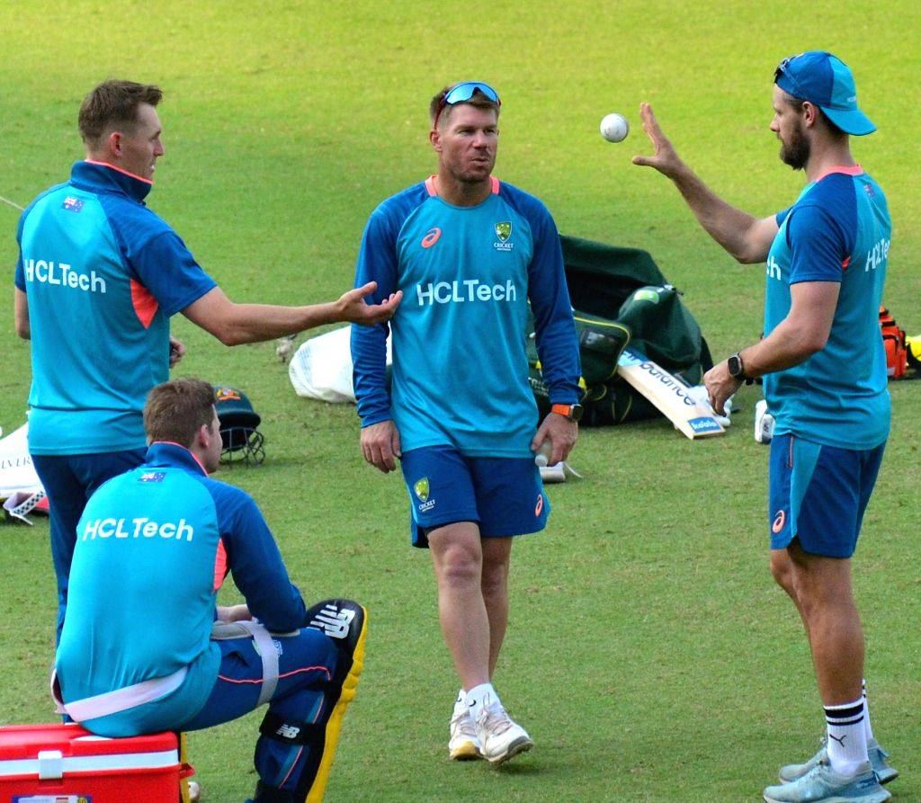 Australian players during a practice session ahead of the ICC Men's ...