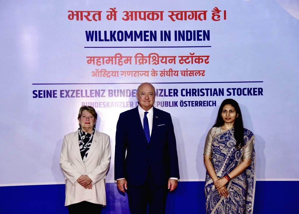 Austrian Chancellor Christian Stocker arrives in India