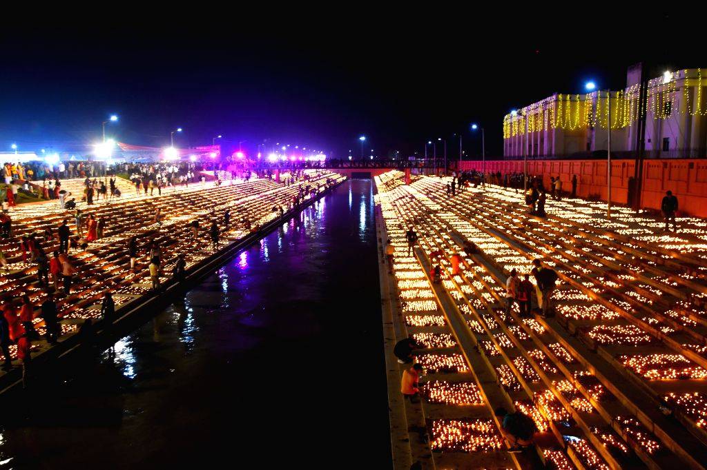 Thousand of earthen lamps lit up during 'Deepotsav' celebration on the ...