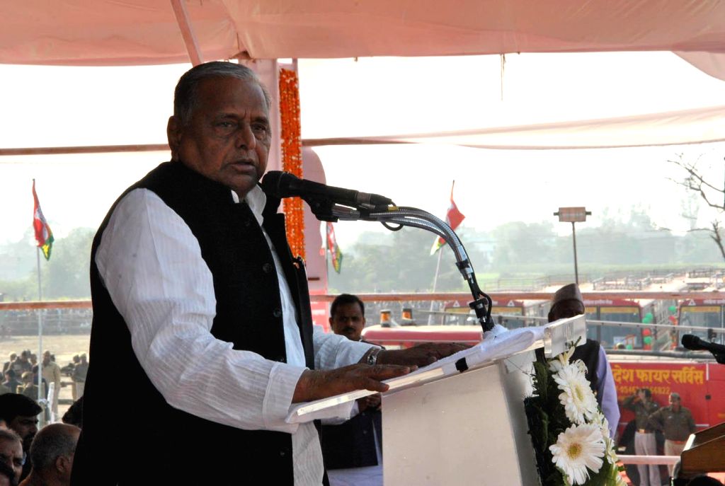 Mulayam Singh Yadav addresses during a programme organised in Azamgarh