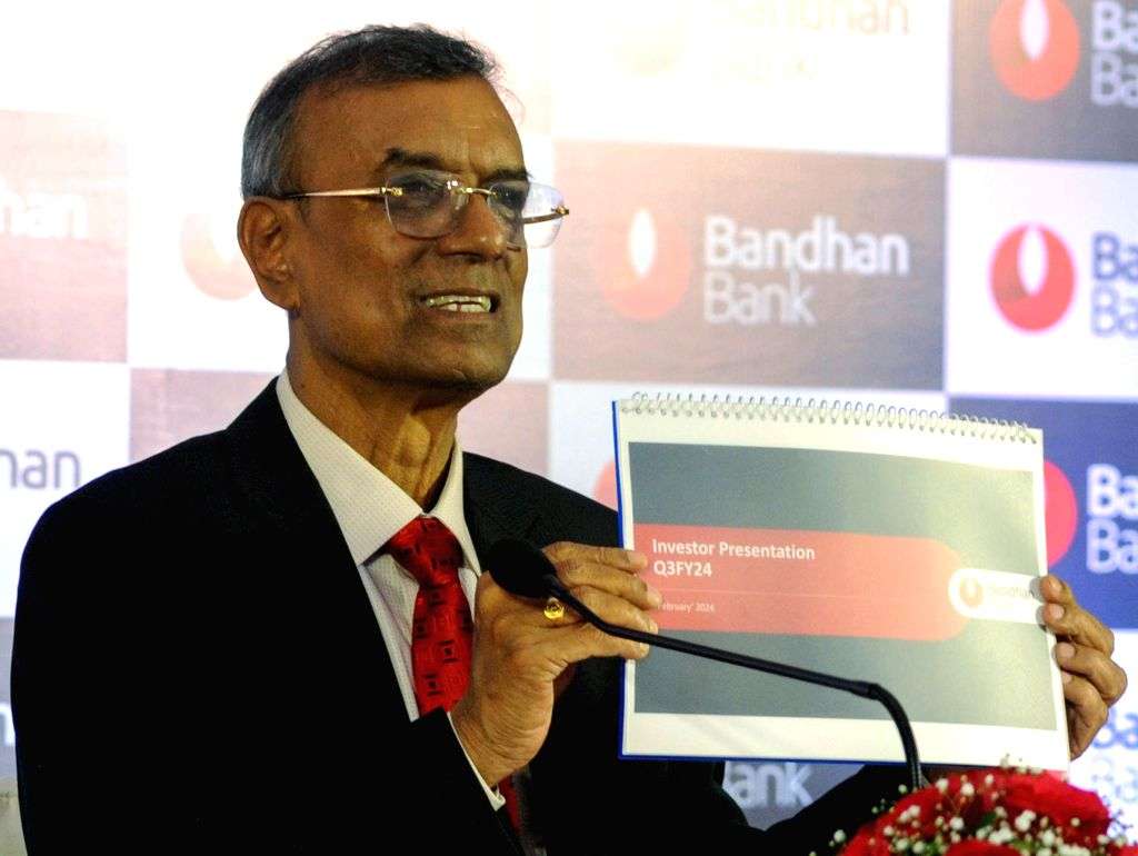 Bandhan Bank MD and CEO Chandra Shekhar Ghosh during a press meet for ...