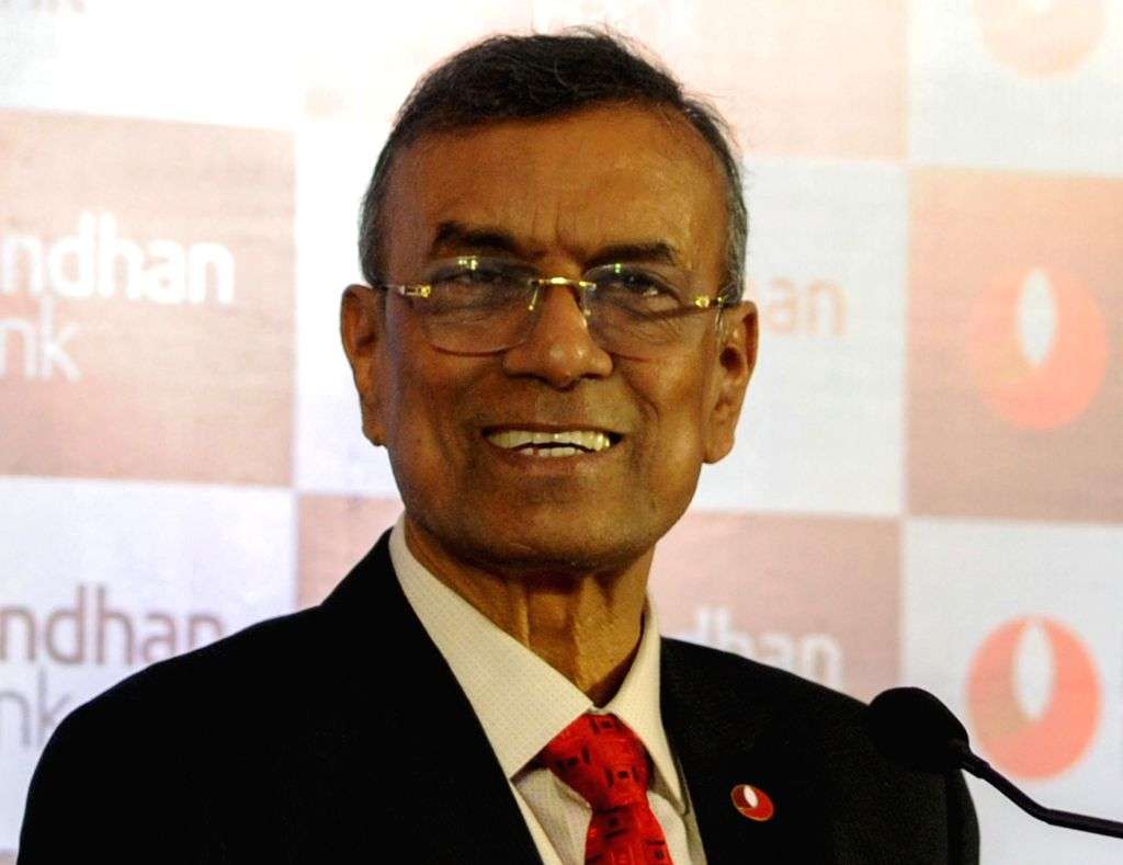 Bandhan Bank MD and CEO Chandra Shekhar Ghosh during a press meet for ...