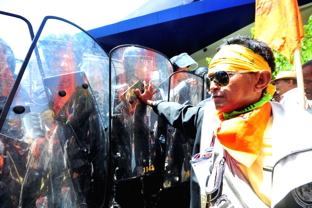 Anti-government protesters rally at Air Force Academy compound in Bangkok