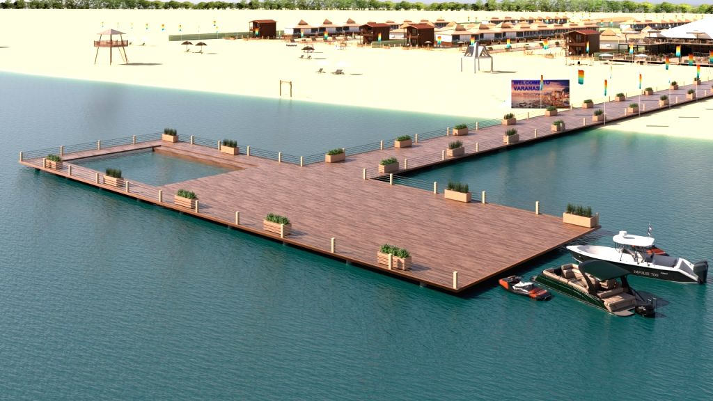 Free Photo : Bath pool to be built on floating jetty in Kashi's tent city.