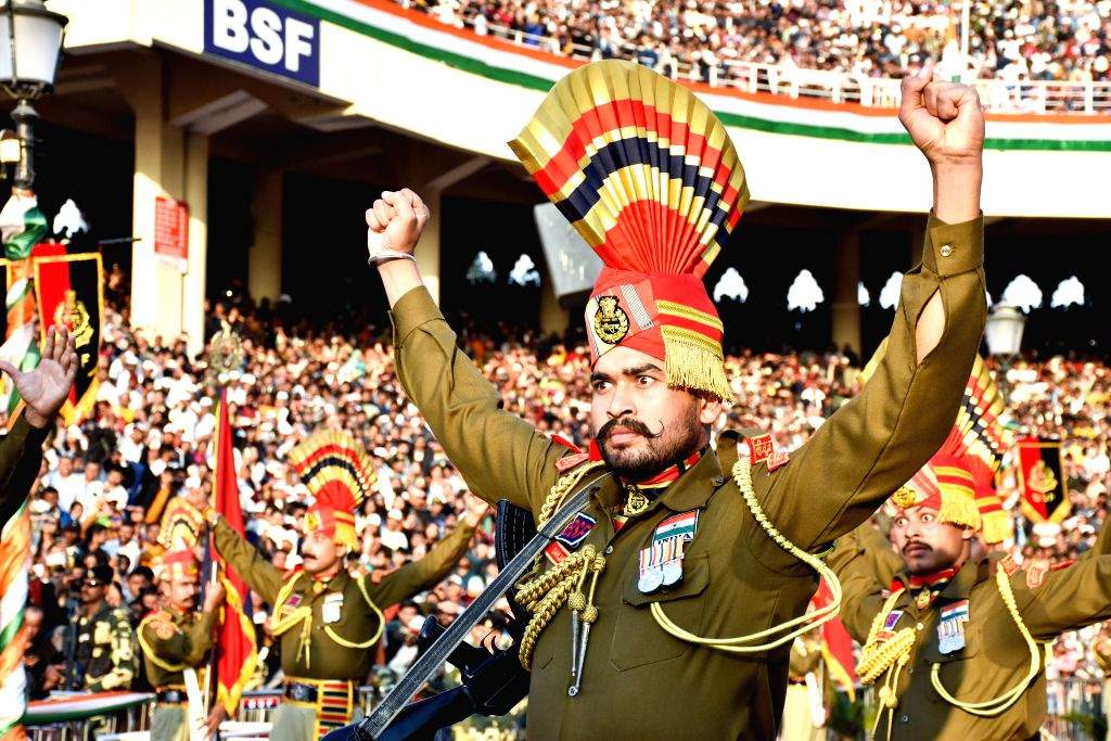 Beating Retreat ceremony at Attari border