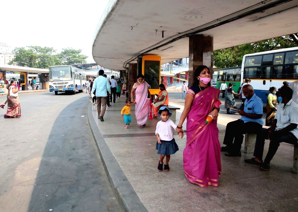 Bengaluru : Commuters at Majestic Bus stand, as the BMTC and KSRTC bus ...