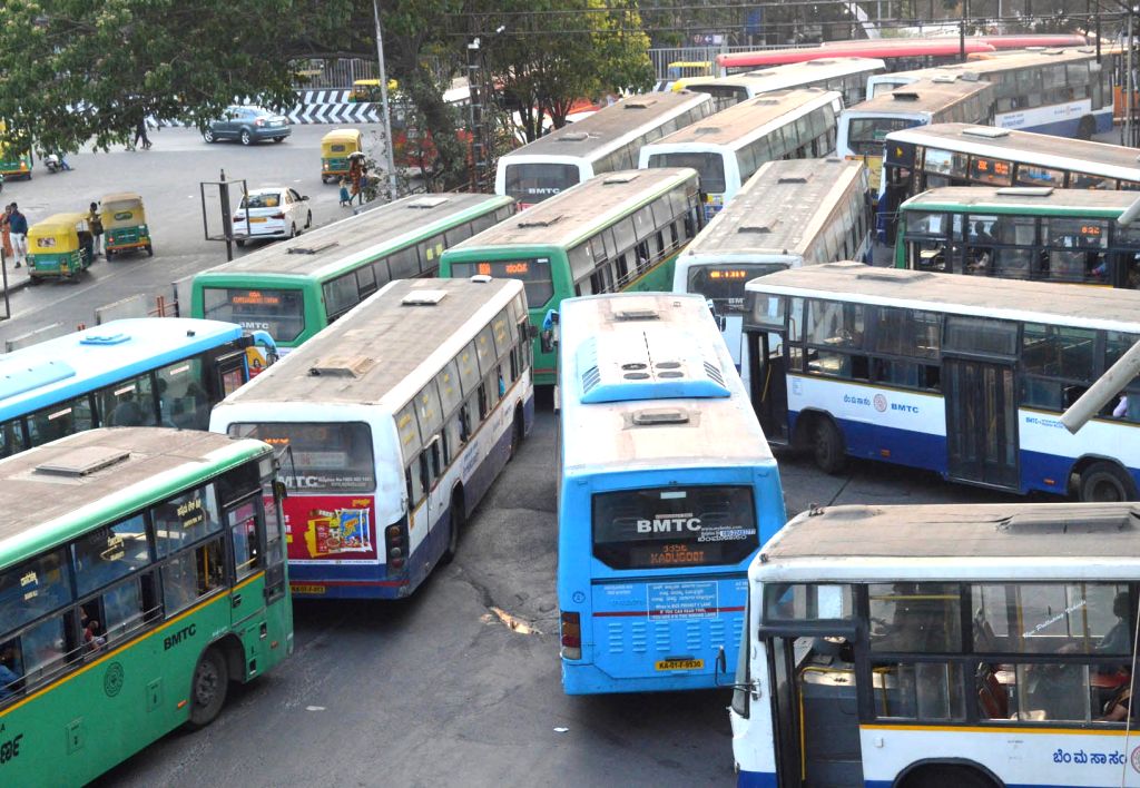 Bengaluru : Commuters at Majestic Bus stand, as the BMTC and KSRTC bus ...
