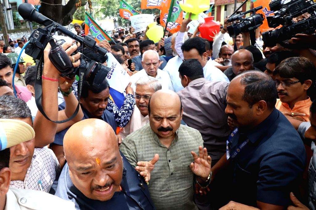 Bengaluru : Members of BJP stage a protest against state government ...