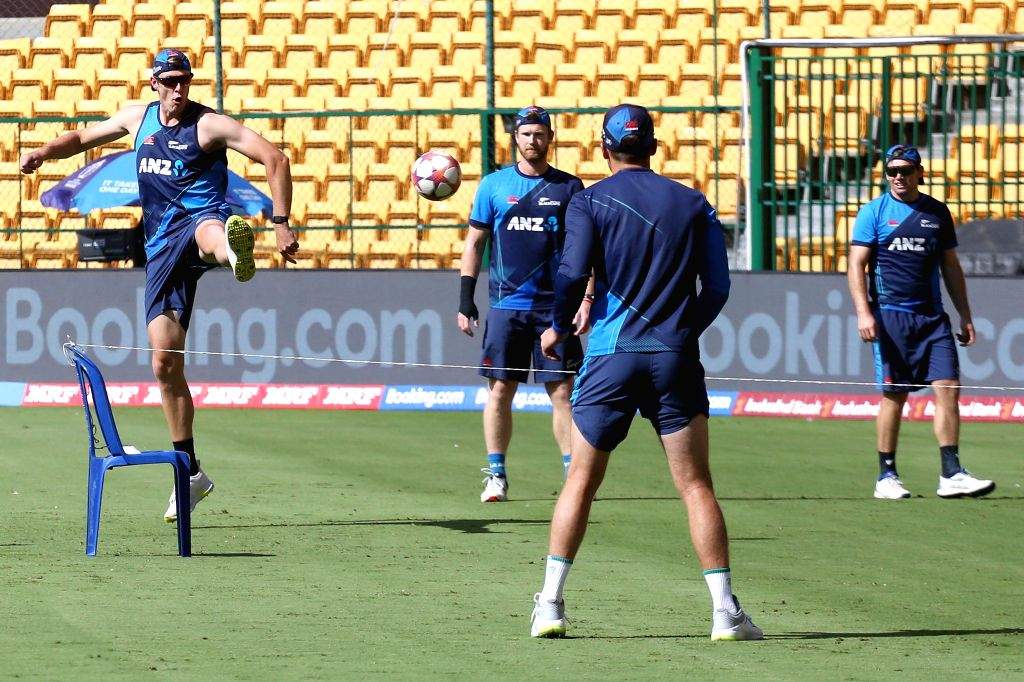 Bengaluru : New Zealand players during a practice session ahead of the ...