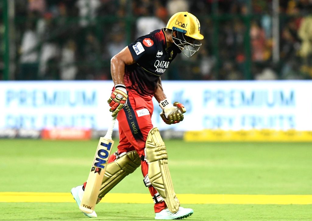 Bengaluru : RCB's Mahipal Lomror reacts after his dismissal