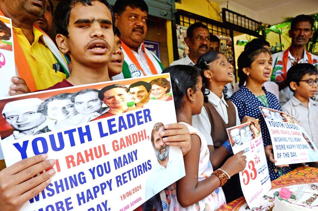 Visually impaired children celebrate Congress leader Rahul Gandhi's ...