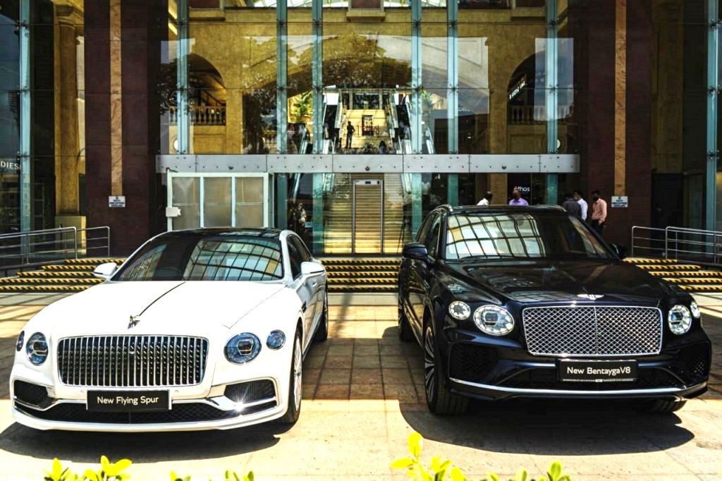 Bentley Bentayaga and Bentley flying Spur on display during a ...