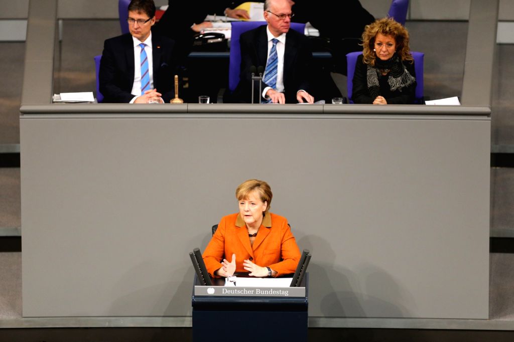 Angela Merkel attends a meeting session at Bundestag