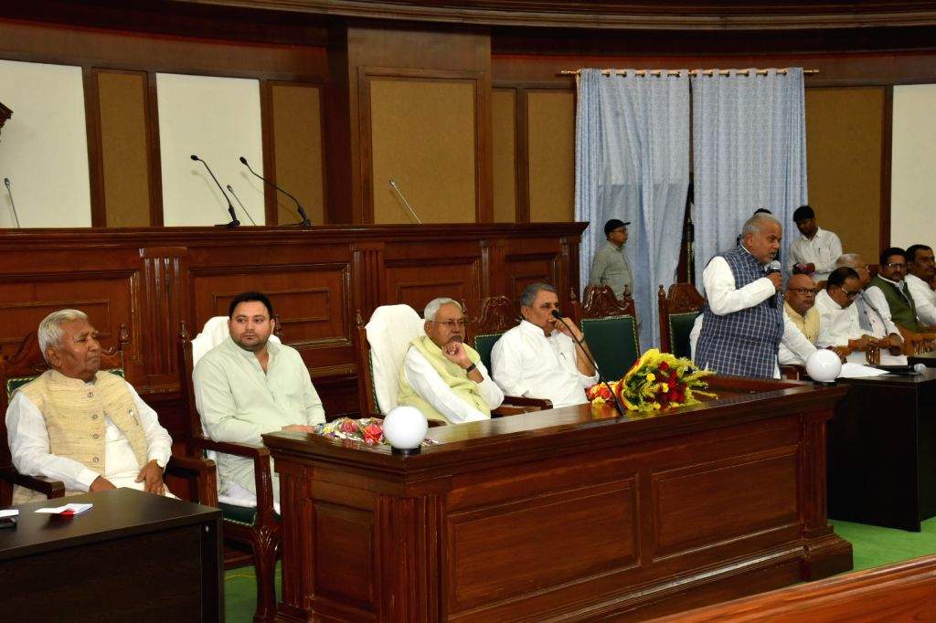 Bihar Chief Minister Kumar with Deputy CM Tejaswi Yadav during grand ...