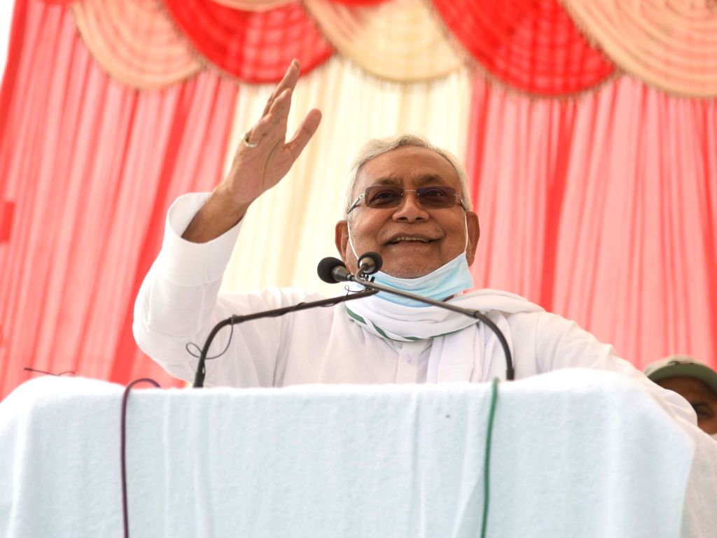 Bihar Chief Minister Nitish Kumar addressing an election meeting