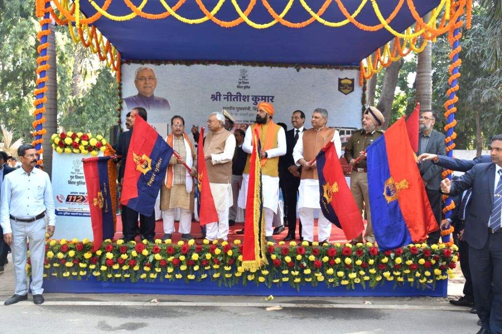 Bihar Chief Minister Nitish Kumar and Deputy CM Samrat Choudhary flag ...