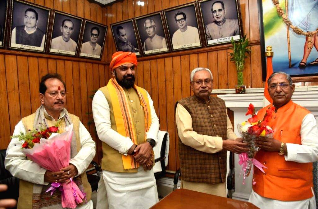 Bihar Chief Minister Nitish Kumar and Dy CMs Samrat Choudhry and Vijay ...