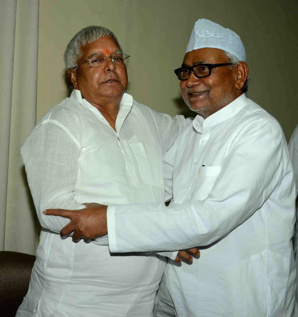 Nitish Kumar and Lalu Prasad Yadav during an iftar party