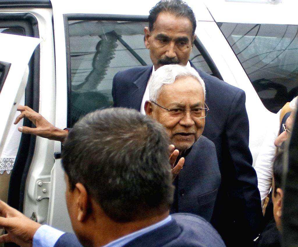 Bihar Chief Minister Nitish Kumar arrives at the party office to attend ...