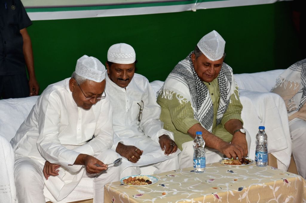 Bihar Chief Minister Nitish Kumar at an Iftar party at Congress party ...