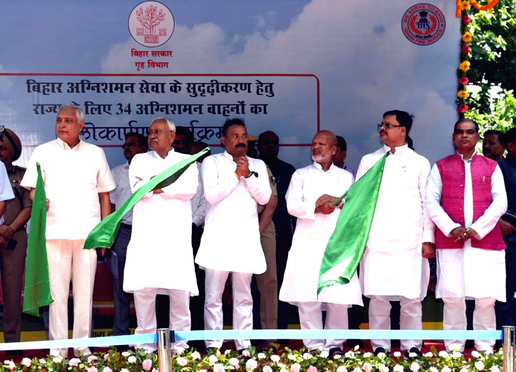 Bihar Chief Minister Nitish Kumar flags off 34 fire fighting vehicles
