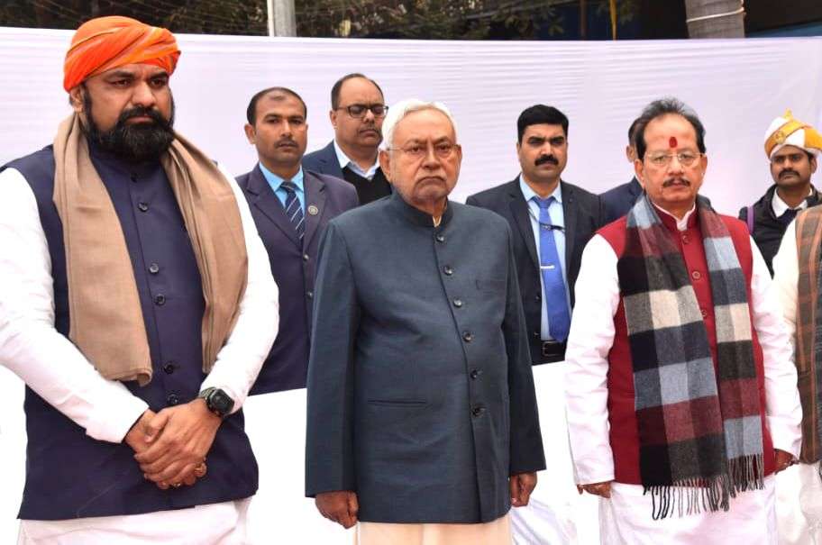 Bihar Chief Minister Nitish Kumar with Deputy Chief Ministers Samrat ...