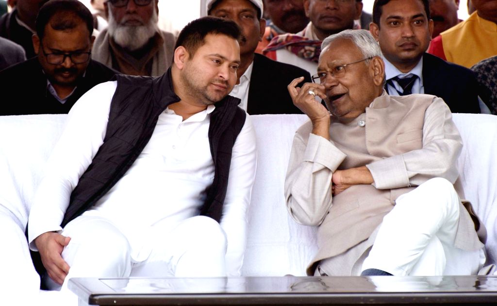 Bihar Chief Minister Nitish Kumar with Deputy CM Tejaswi Yadav