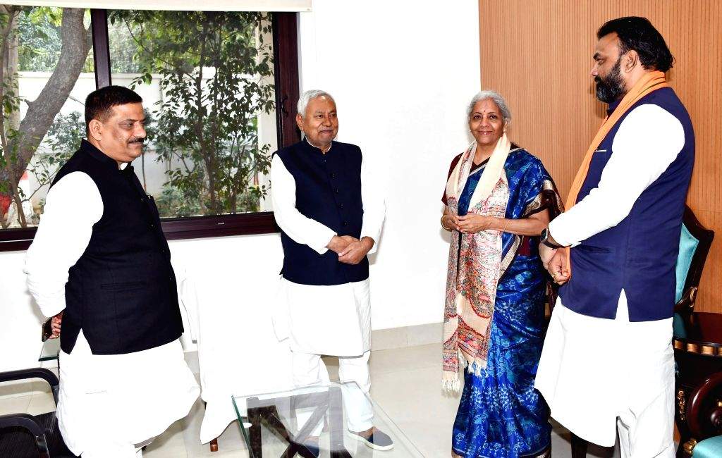 Bihar CM Nitish Kumar, Deputy CM Samrat Choudhary, and Union Finance ...