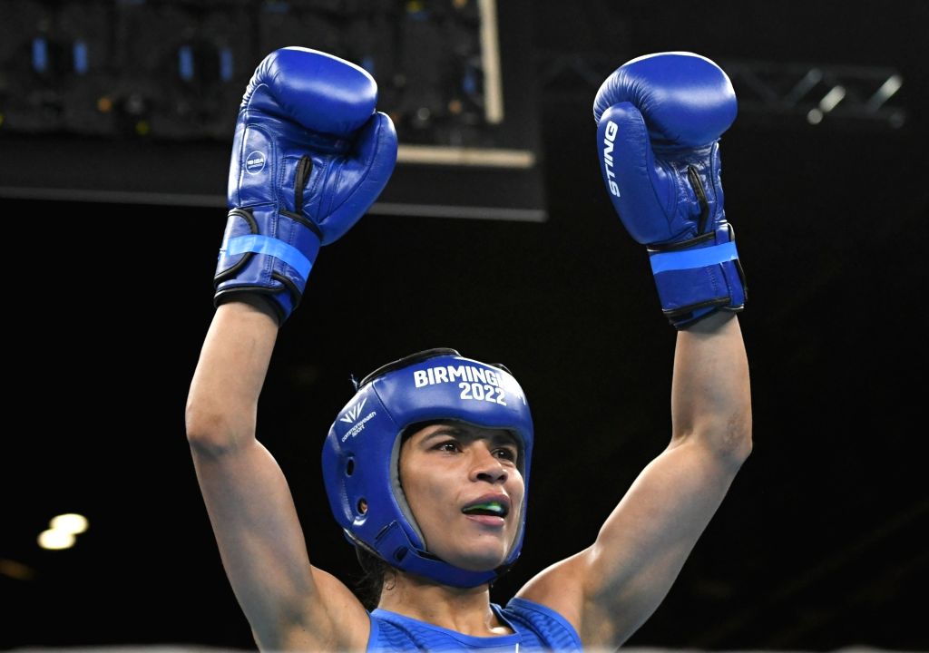 Boxer Nikhat Zareen reacts after winning in the final of 48kg-50kg ...