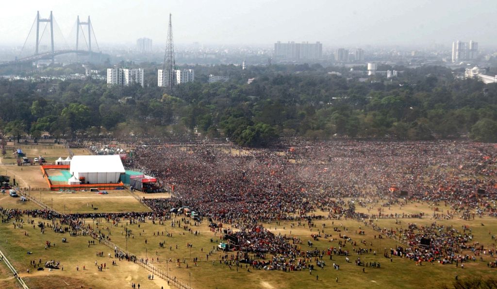 BJP activists at Brigade Parade Ground during BJP public meeting