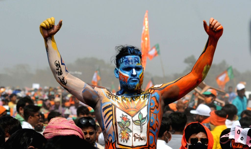 BJP activists at Brigade Parade Ground to attend Indian Prime minister ...