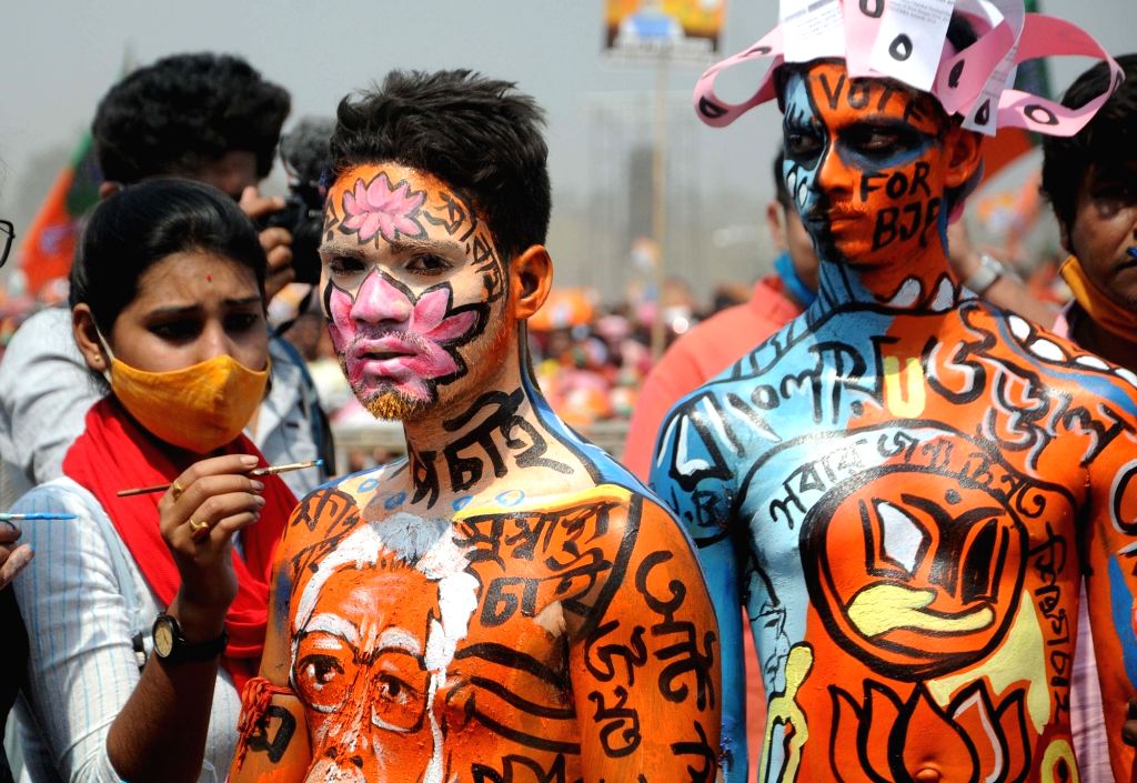 BJP activists at Brigade Parade Ground to attend Indian Prime minister ...