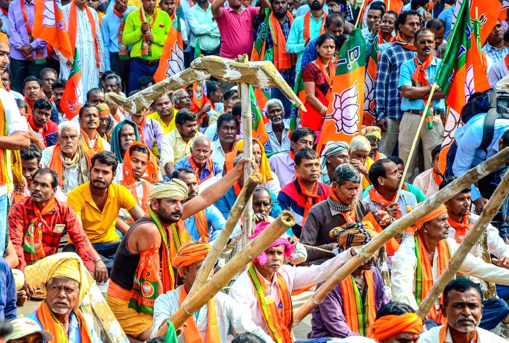 Bjp activists take out a mass rally to fight for farmers.